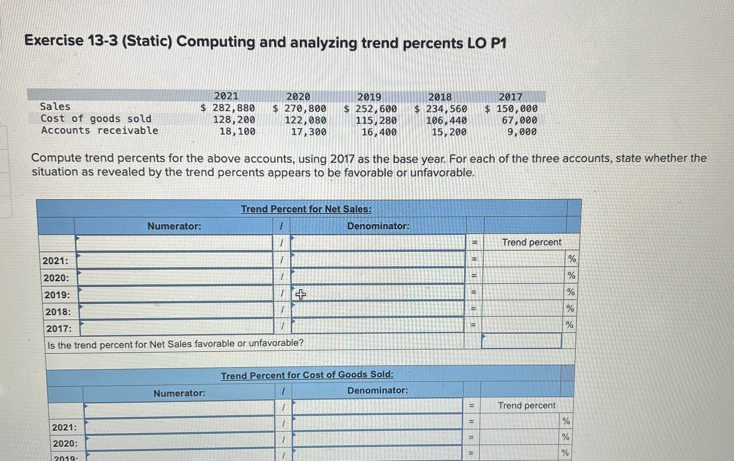 Solved Exercise 13-3 (Static) ﻿Computing and analyzing trend | Chegg.com