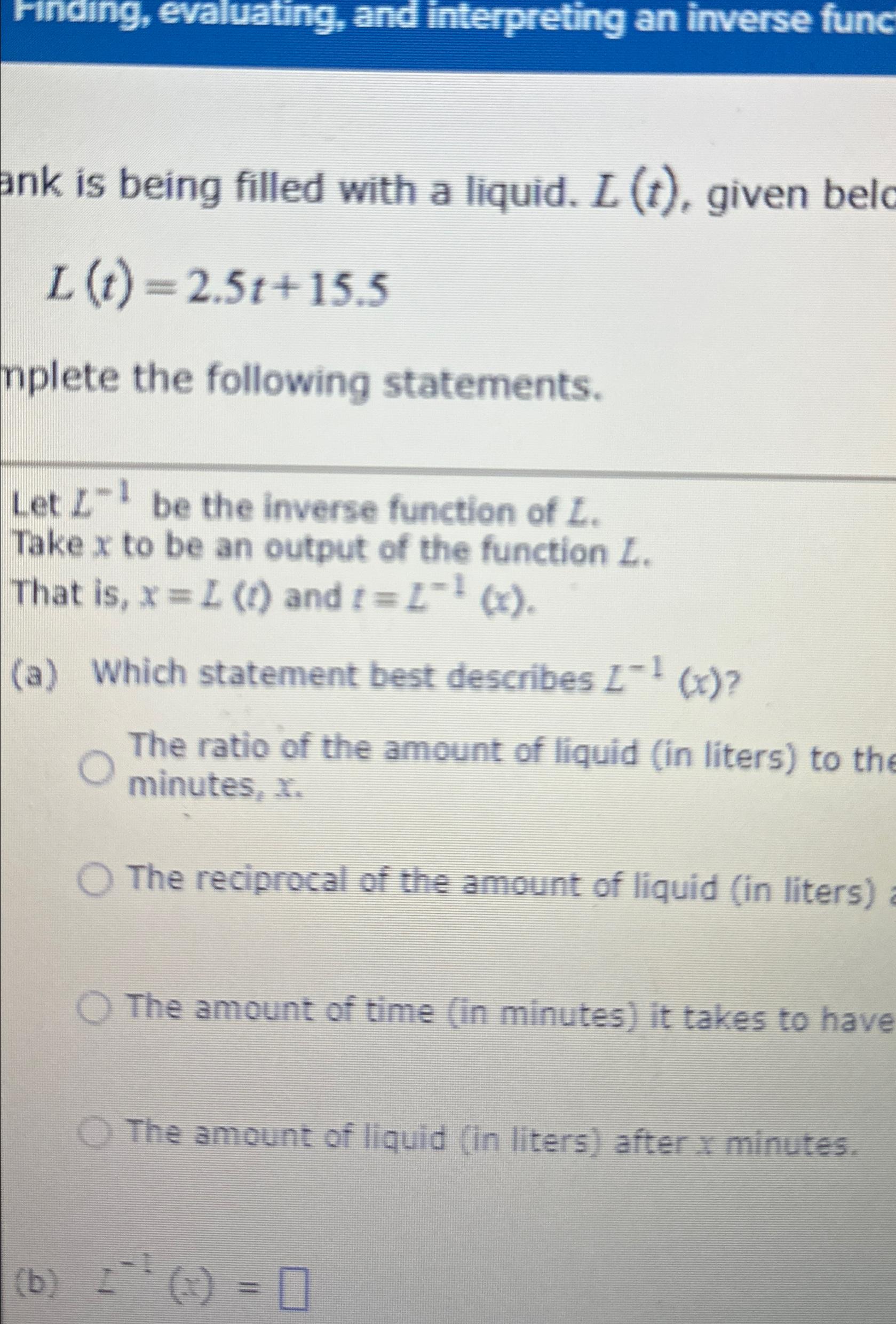 Solved Finding, evaluating, and interpreting an inverse | Chegg.com