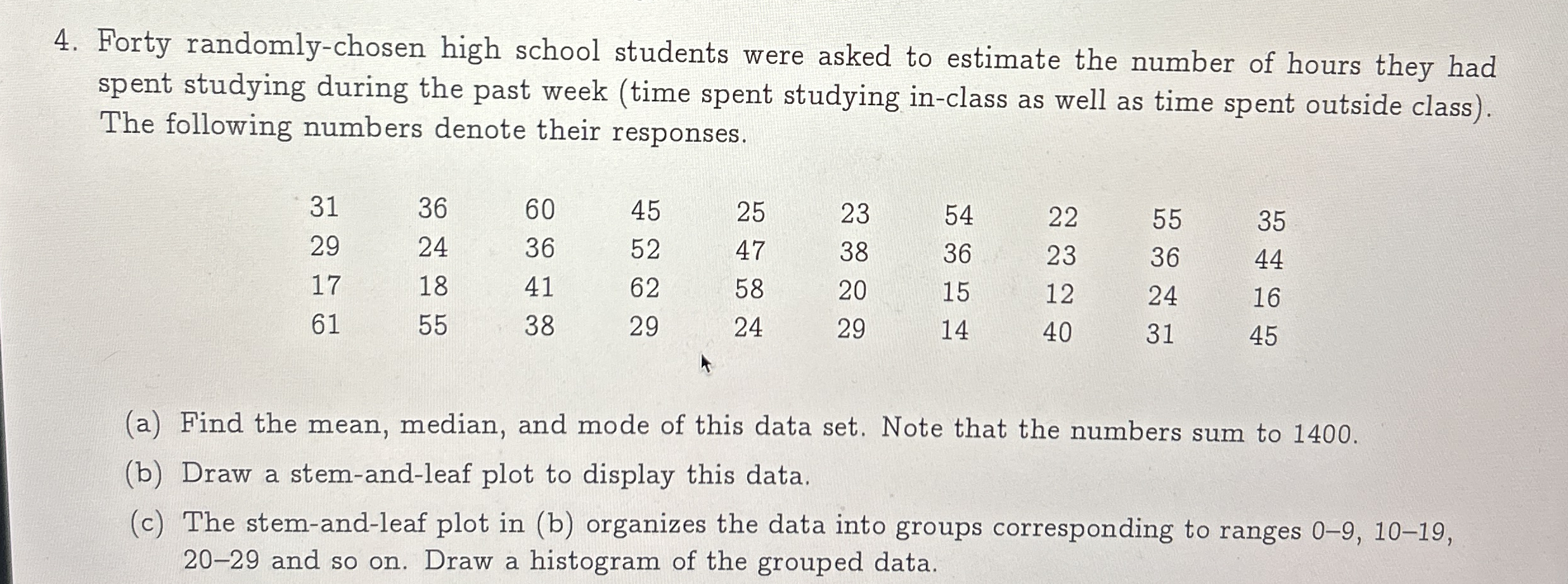 Solved Forty randomly-chosen high school students were asked | Chegg.com