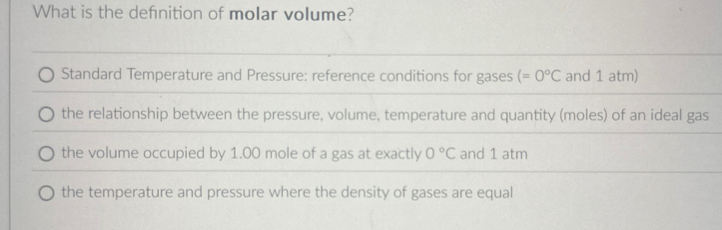 Solved What is the definition of molar volume?Standard | Chegg.com