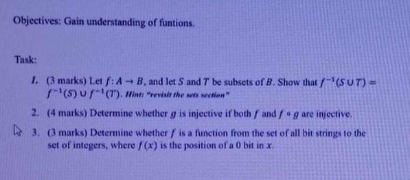 Solved Objectives: Gain understanding of funtions.Task:(3 | Chegg.com