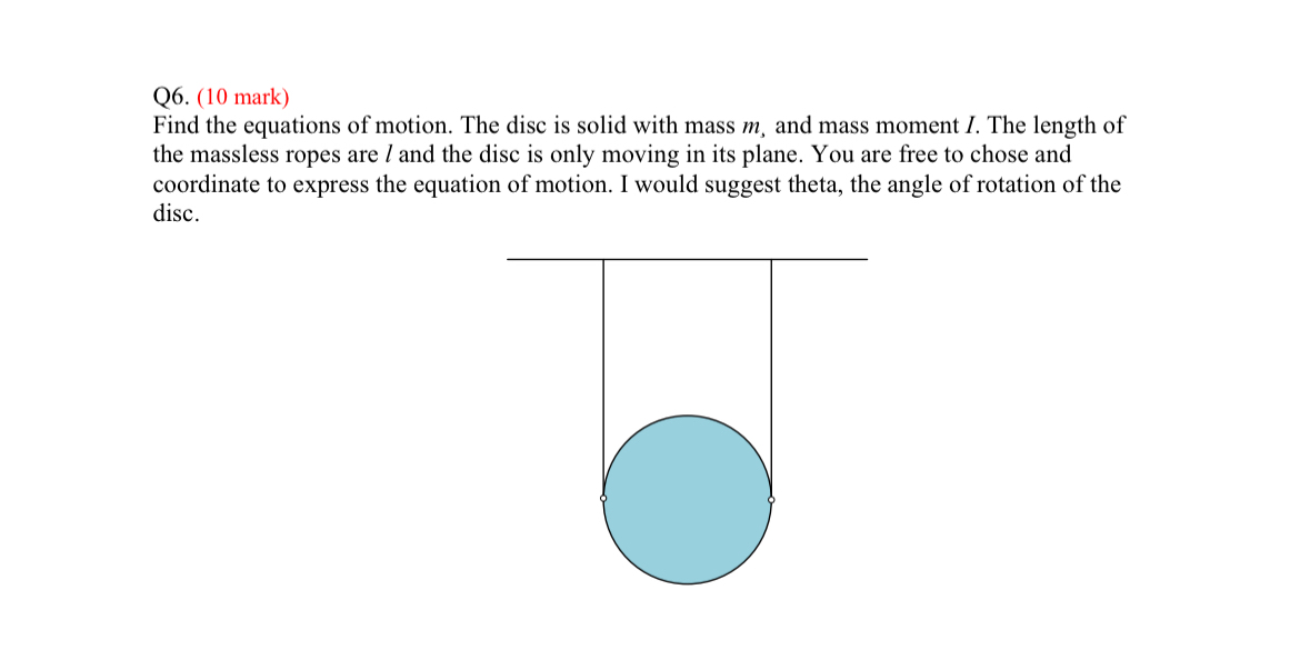 Solved Q6. (10 ﻿mark)Find the equations of motion. The disc | Chegg.com