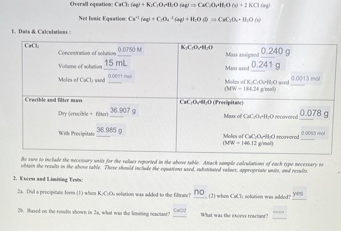 Solved Overall equation: CaCl: (aq) + KC:O..H:0 (aq) = | Chegg.com