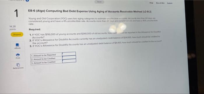 Solved Meta SER 1 E8-6 (Algo) Computing Bad Debt Expense | Chegg.com