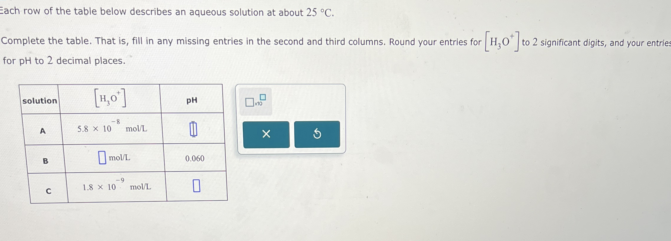 Solved Each row of the table below describes an aqueous | Chegg.com