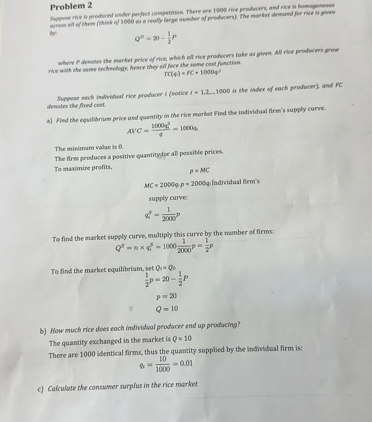 Solved Problem 2Suppose rice is produced under perfect | Chegg.com