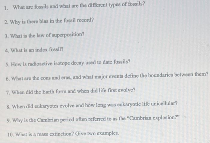 Solved 1. What are fossils and what are the different types | Chegg.com