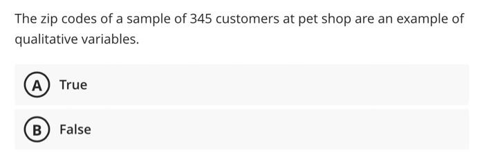 Solved The zip codes of a sample of 345 customers at pet | Chegg.com