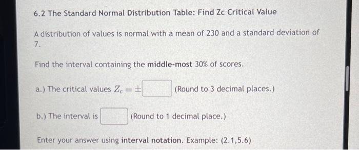 Solved 6.2 The Standard Normal Distribution Table: Find Zc | Chegg.com
