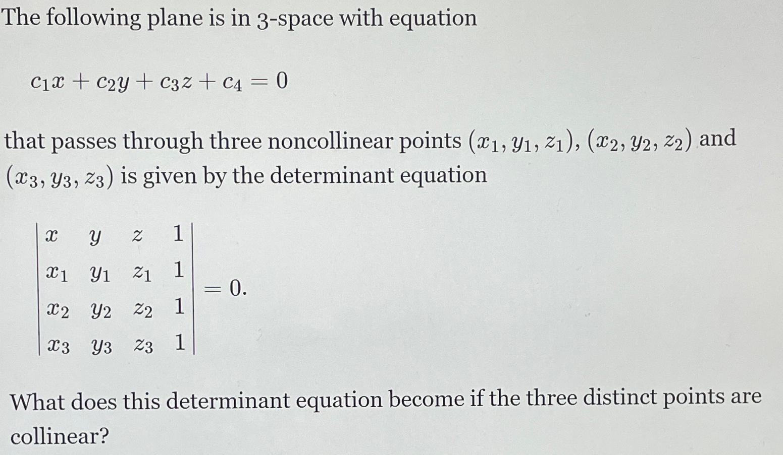Solved The following plane is in 3 ﻿Space with | Chegg.com