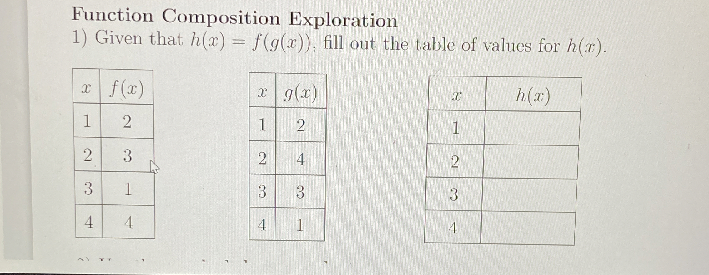 Solved Function Composition ExplorationGiven that | Chegg.com