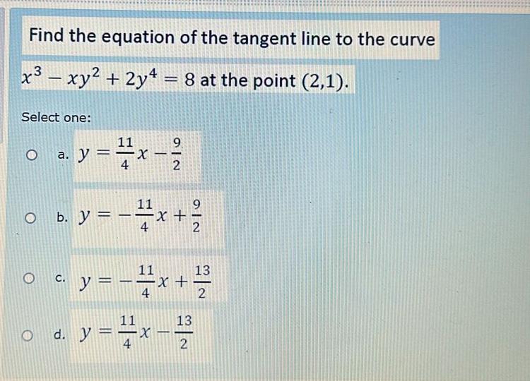 Solved Find the equation of the tangent line to the curve | Chegg.com