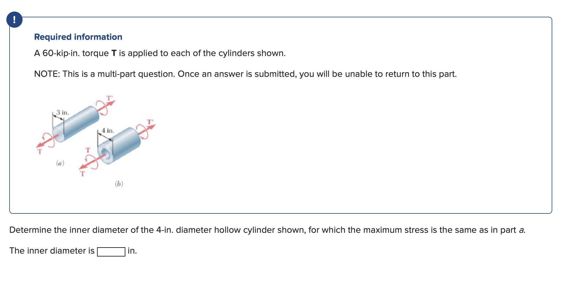 Solved Required informationA ﻿60-kip.in. ﻿torque T is | Chegg.com