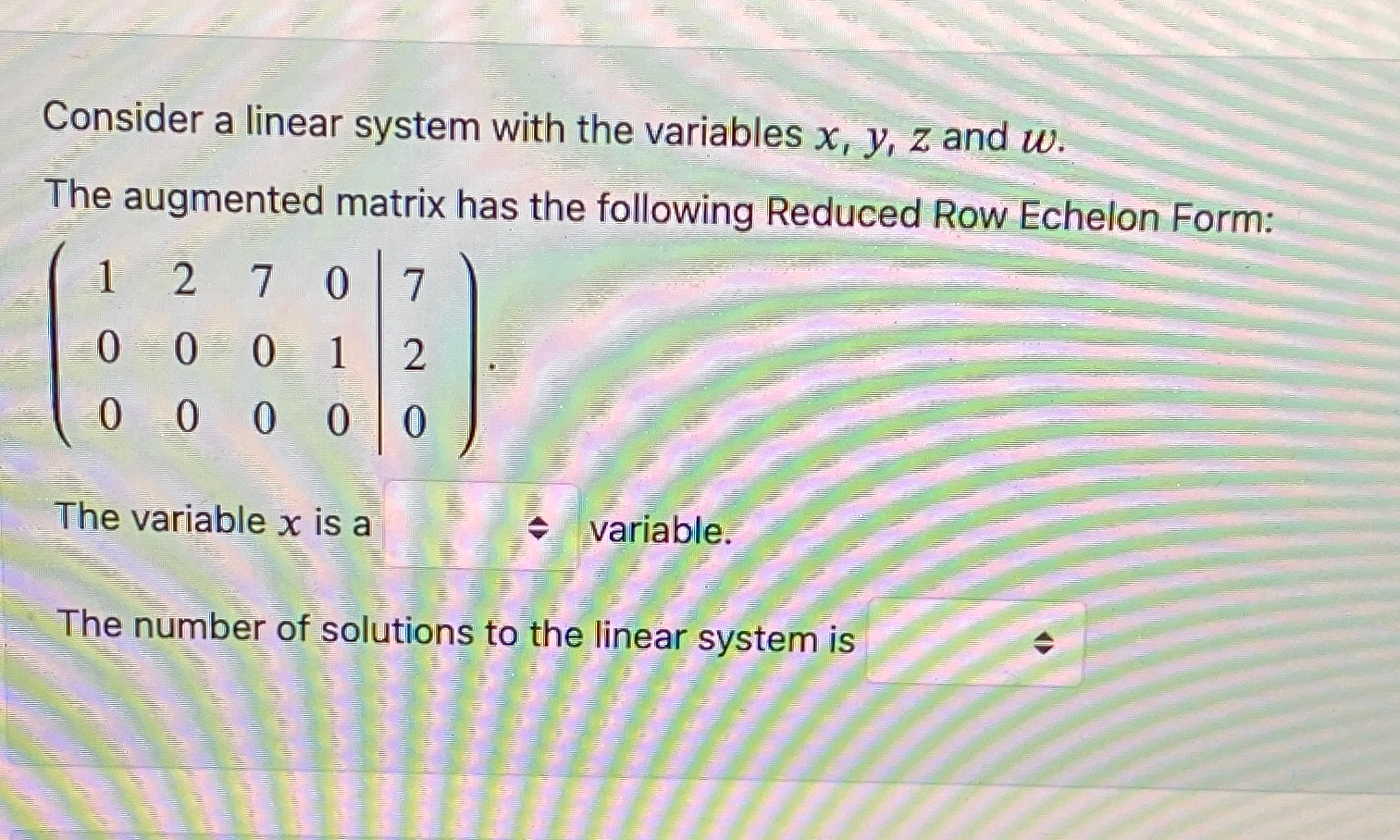 Solved Consider a linear system with the variables x,y,z | Chegg.com