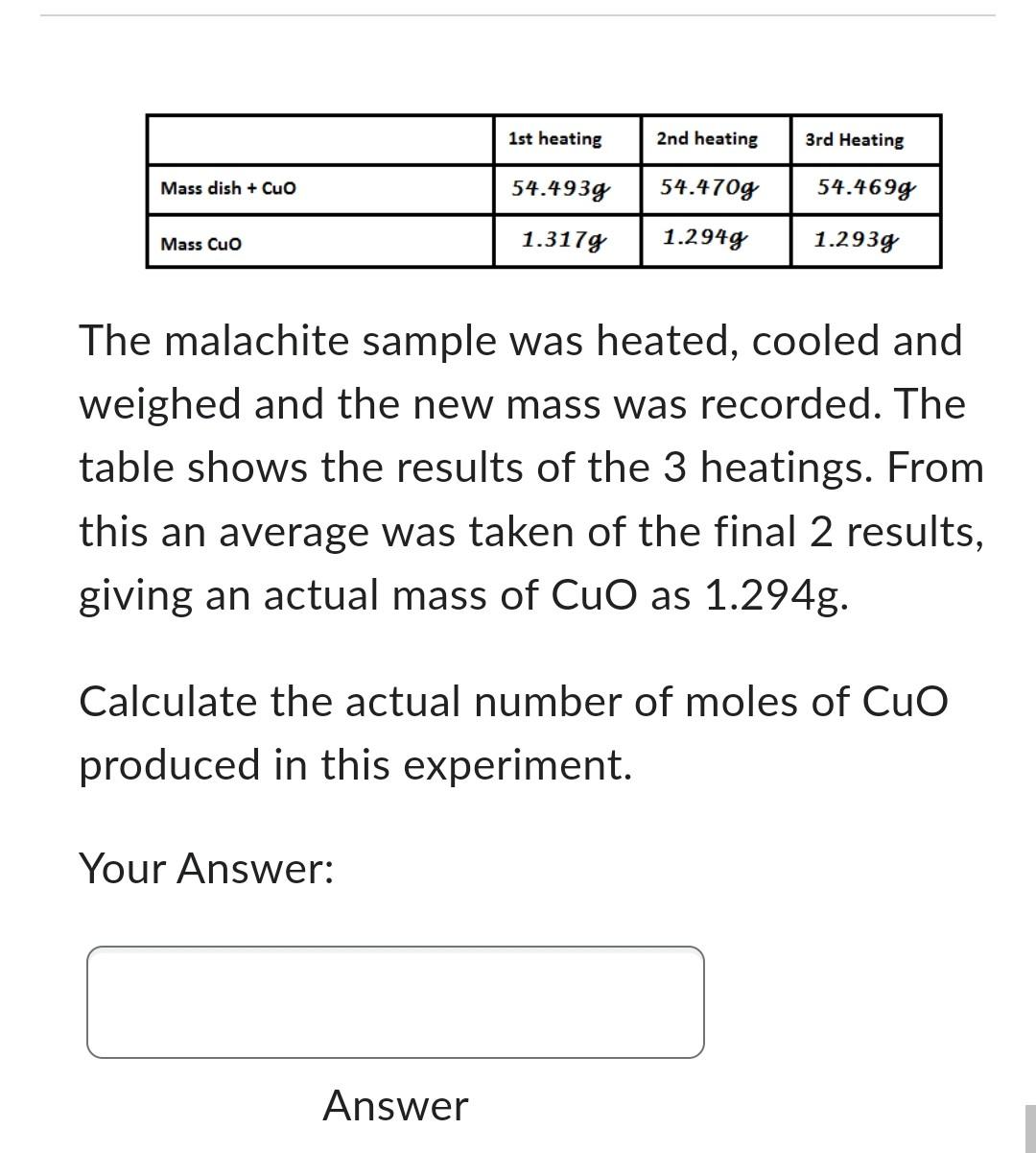 Solved weighed and the new mass was recorded. The table | Chegg.com