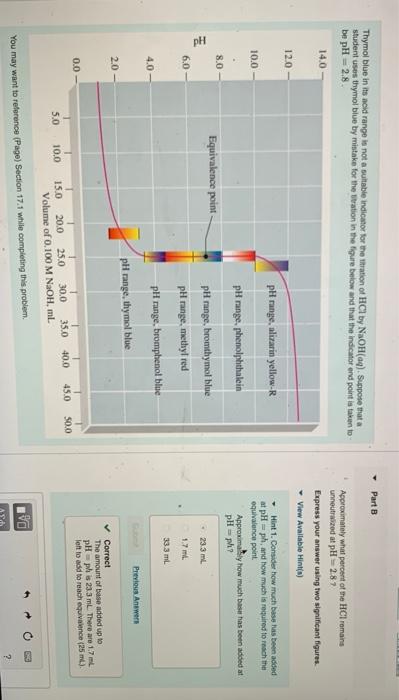 Solved Part 8 Thymol blue in its acid range is not a | Chegg.com