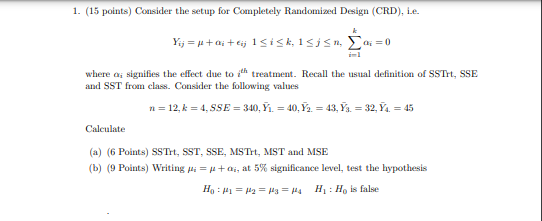 Solved (15 ﻿points) ﻿Consider the setup for Completely | Chegg.com