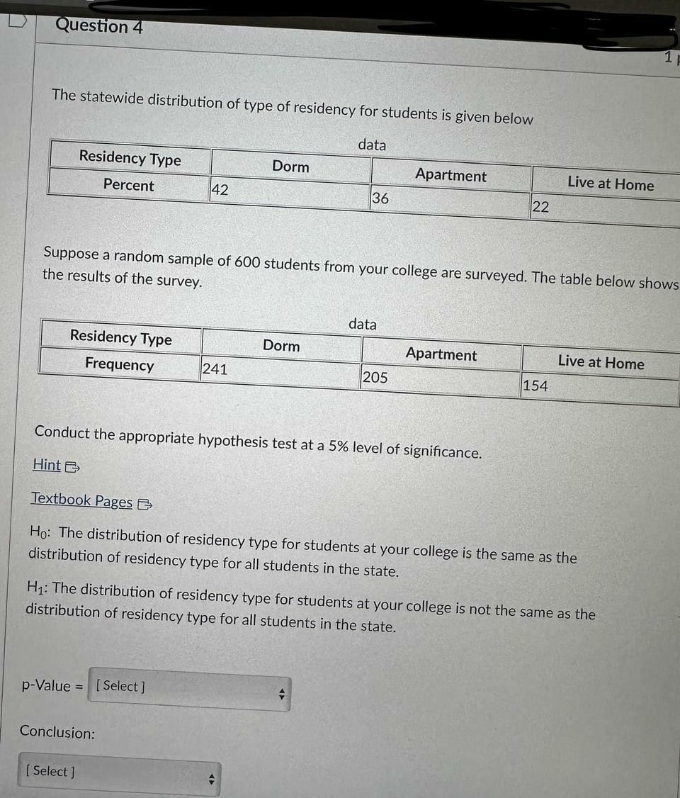 Solved The statewide distribution of type of residency for | Chegg.com