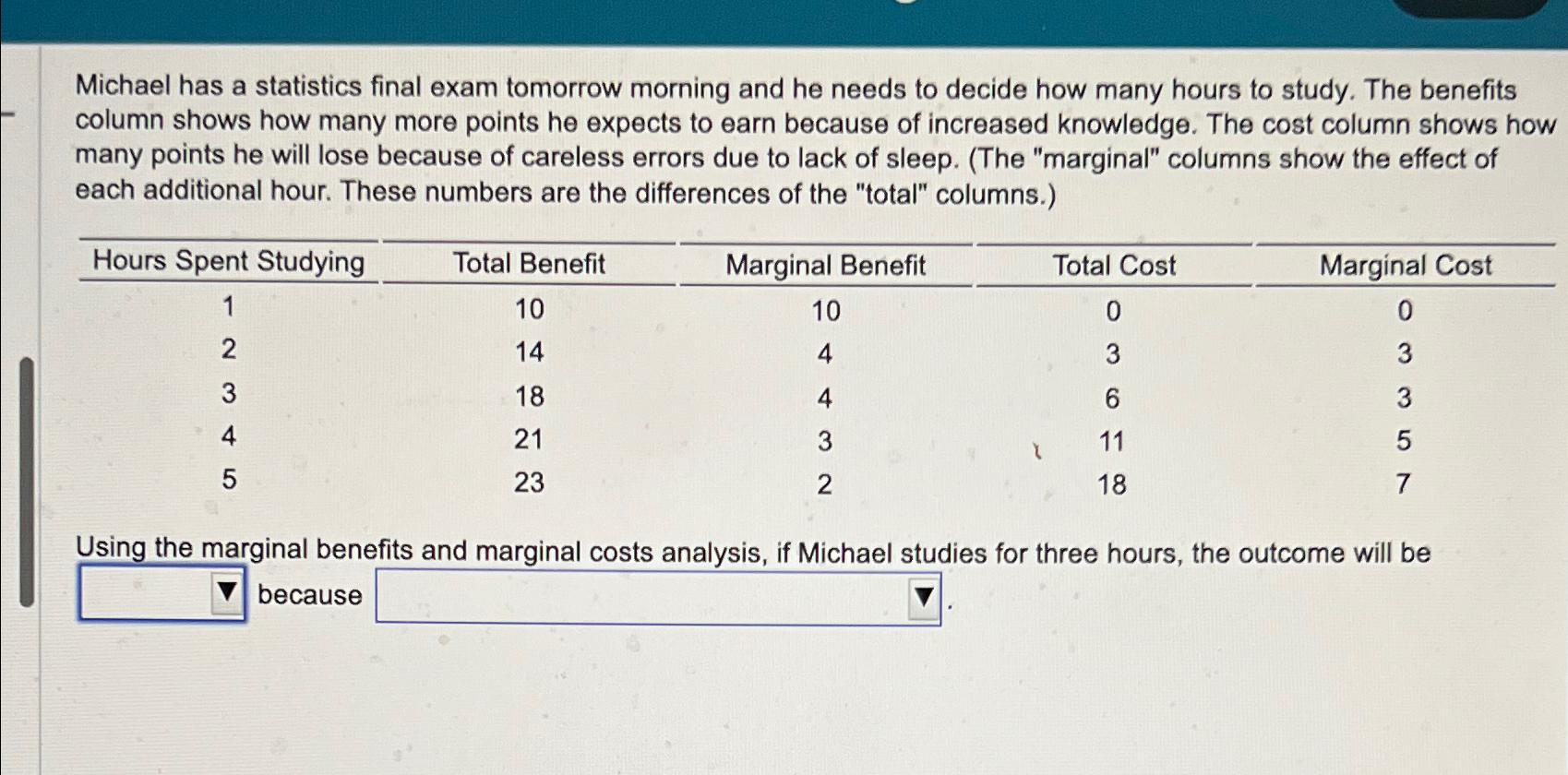 Solved Michael has a statistics final exam tomorrow morning | Chegg.com