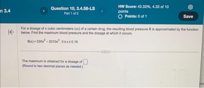 Solved For a dosage of x cubic centimeters (cc) of a certain | Chegg.com