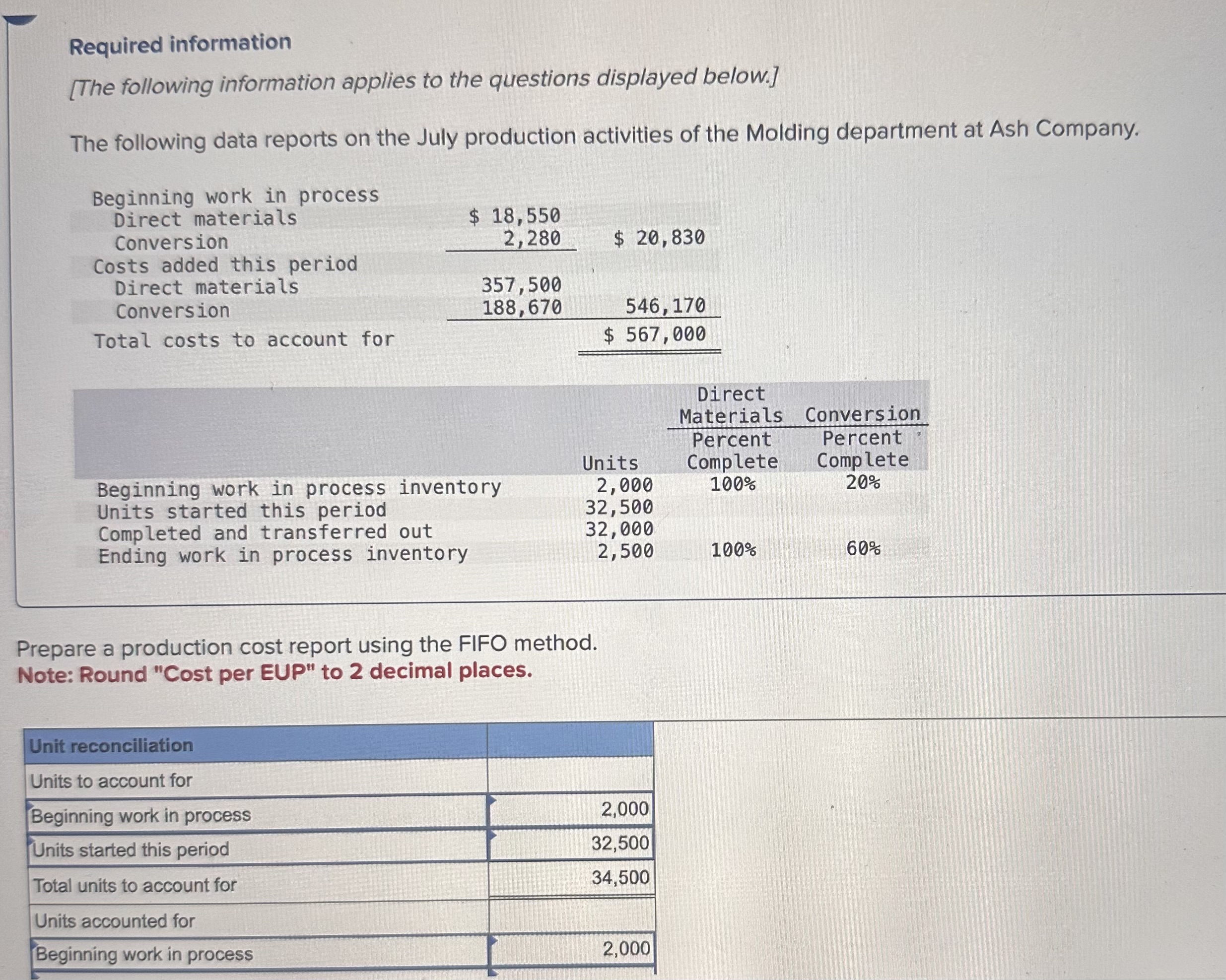 Solved Prepare a production cost report using the FIFO | Chegg.com