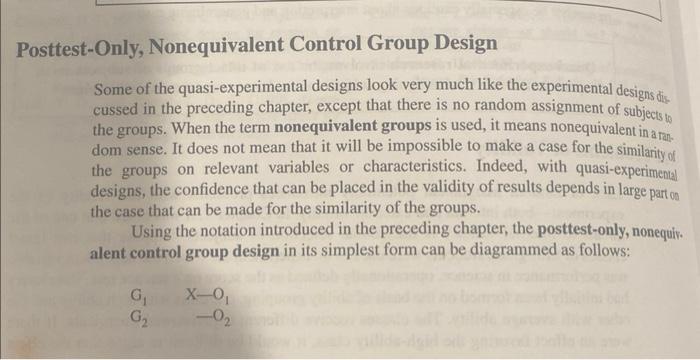 Solved how is a posttest only control group design different | Chegg.com