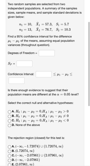Two random samples are selected from two independent | Chegg.com