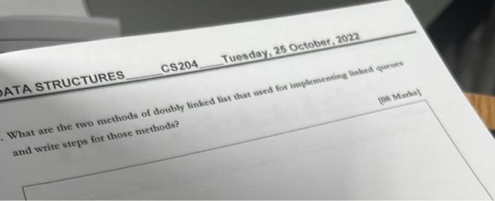 Solved ATA STRUCTURES What are the two methods of doubly | Chegg.com