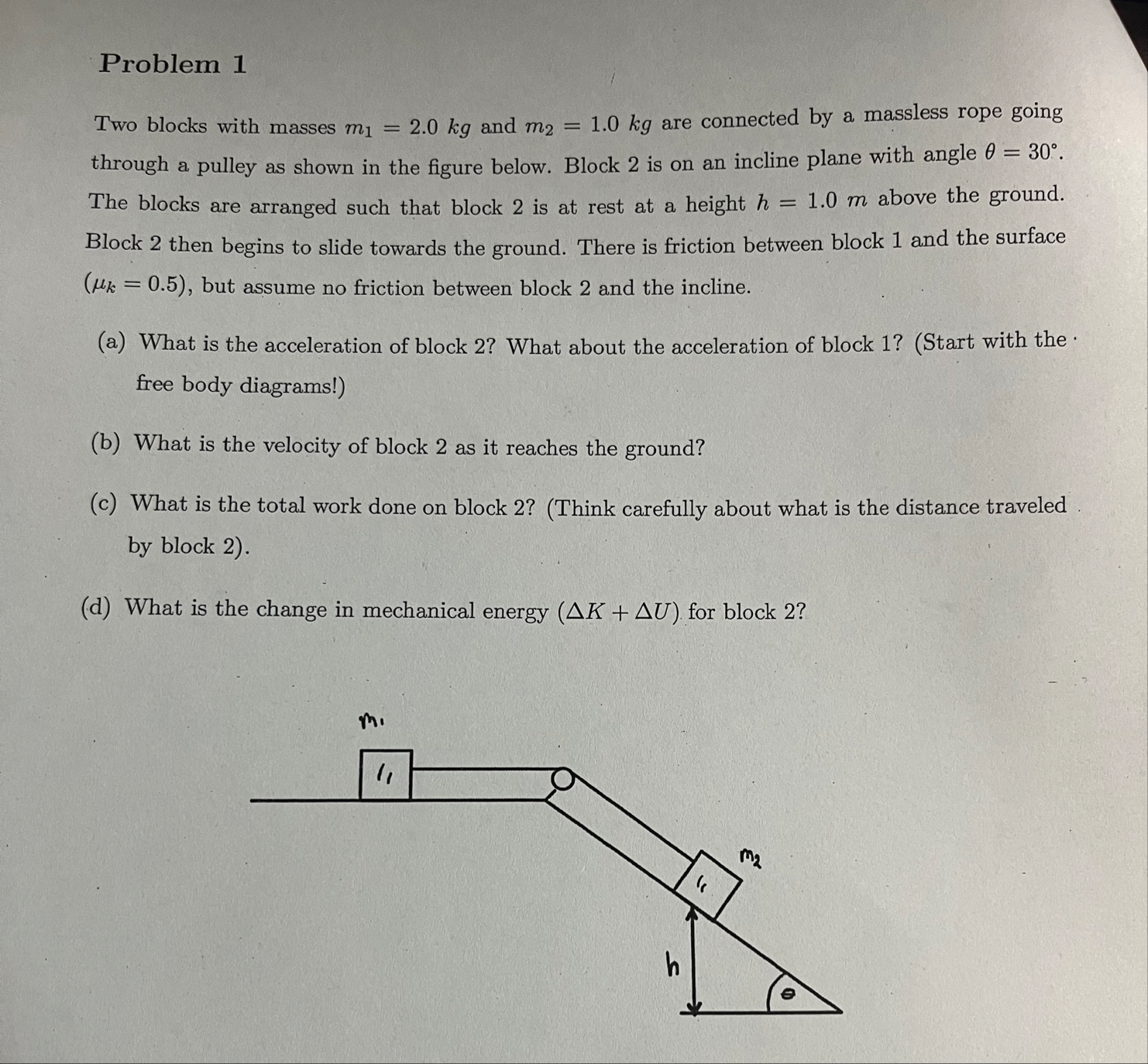 Solved Problem 1Two blocks with masses m1=2.0kg ﻿and | Chegg.com
