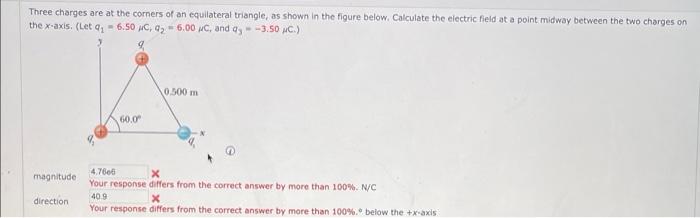 Solved Three charges are at the corners of an equilateral | Chegg.com