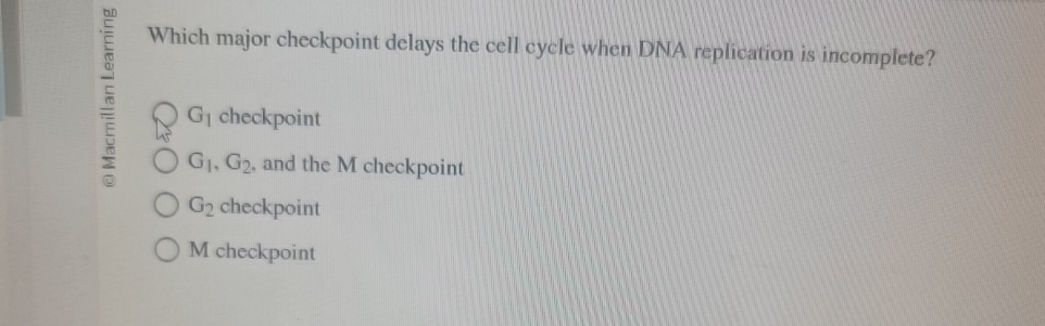 Solved Which major checkpoint delays the cell cycle when DNA | Chegg.com