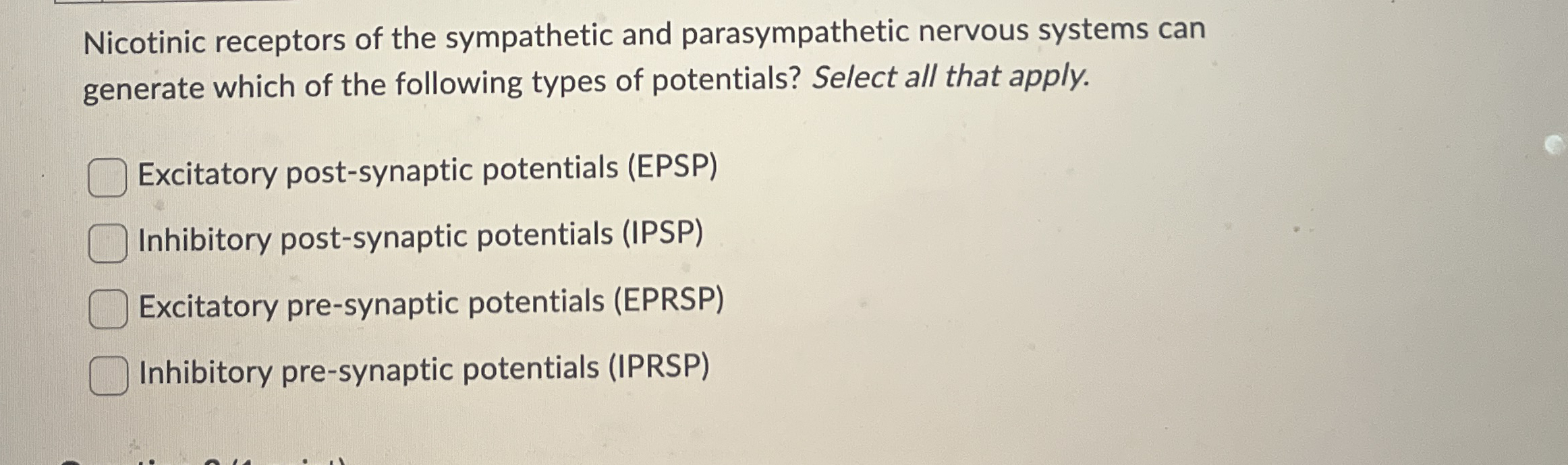 Solved Nicotinic receptors of the sympathetic and | Chegg.com