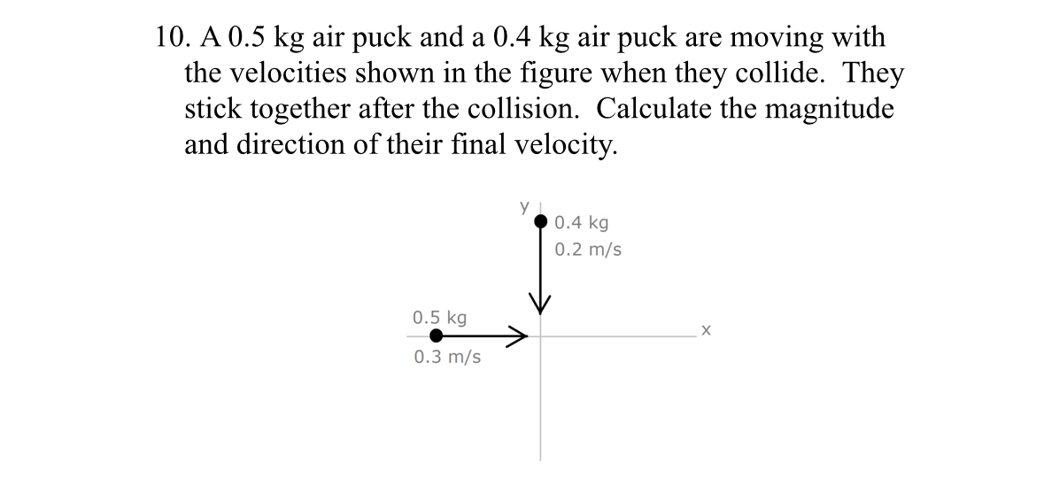 Solved A 0.5 ﻿kg air puck and a 0.4 ﻿kg air puck are moving | Chegg.com