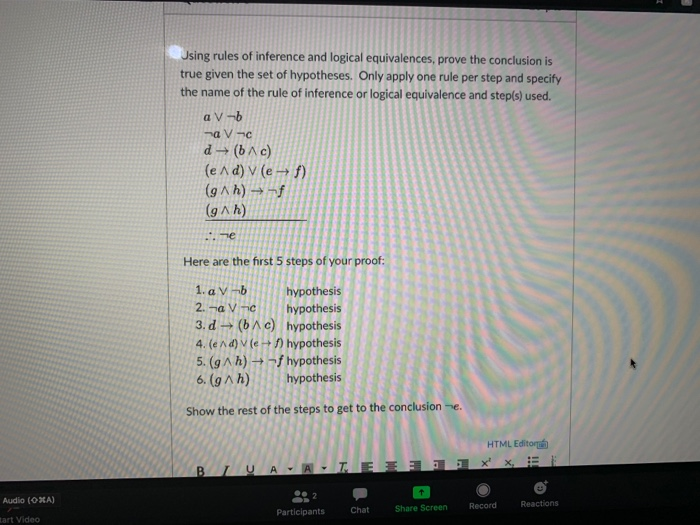 Solved Using rules of inference and logical equivalences, | Chegg.com