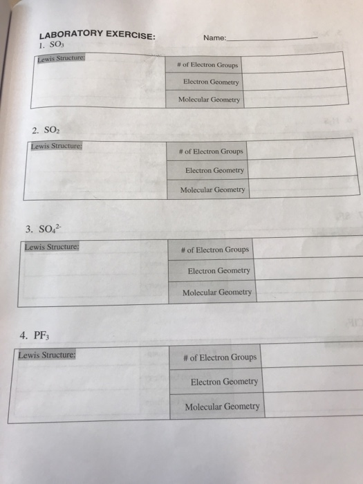 Solved LABORATORY EXERCISE: Name: 1. SO Lewis Structure: # | Chegg.com
