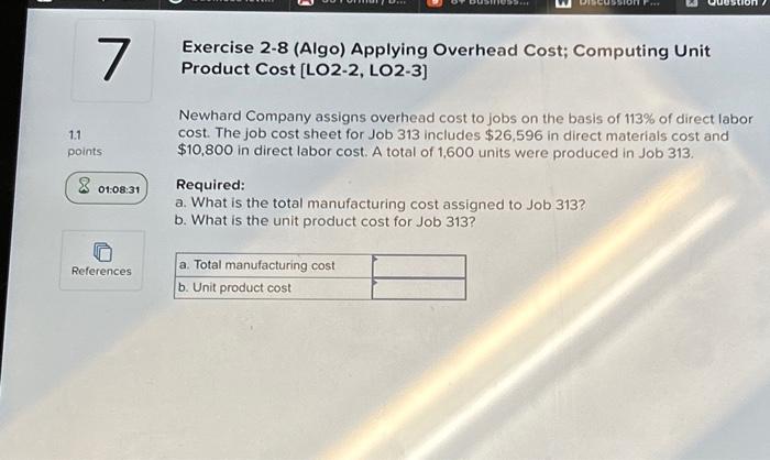 Solved Exercise 2-8 (Algo) Applying Overhead Cost; Computing | Chegg.com