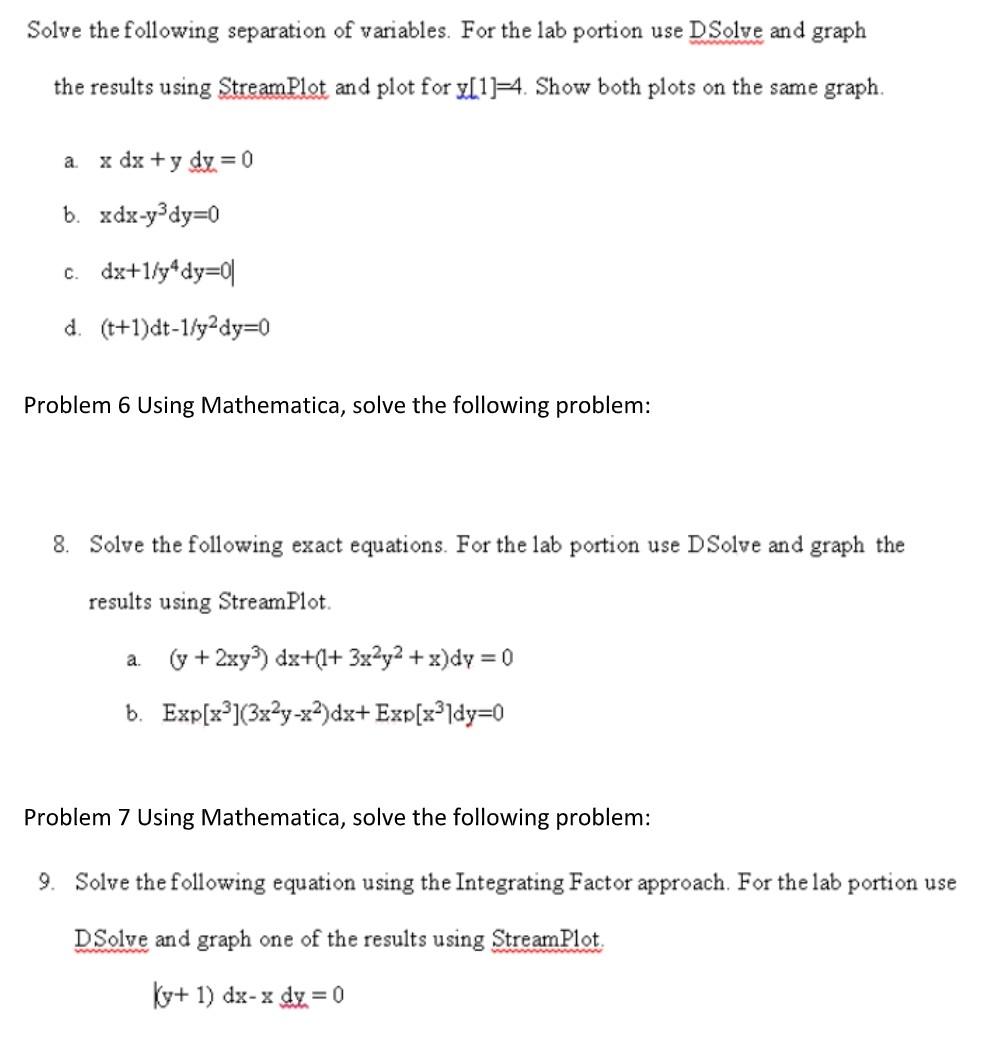 Solve the following separation of variables. For the | Chegg.com