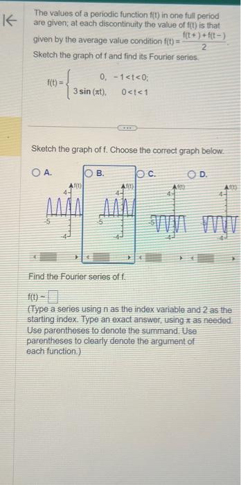 Solved The values of a periodic function f(t) in one full | Chegg.com