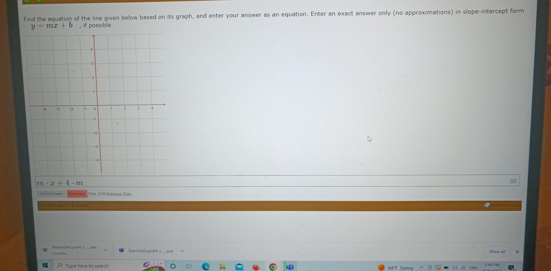 Solved Find the equation of the line given below based on | Chegg.com