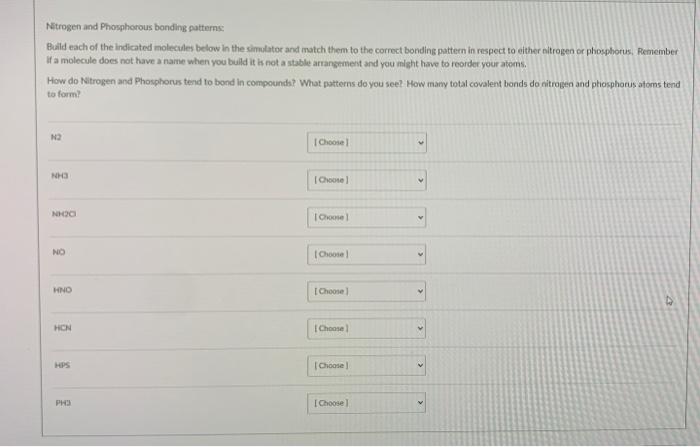 Nitrogen and Phosphorous bonding patterns Bulld each | Chegg.com