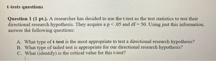 Solved t-tests questions Question 1 (1 pt.). A researcher | Chegg.com