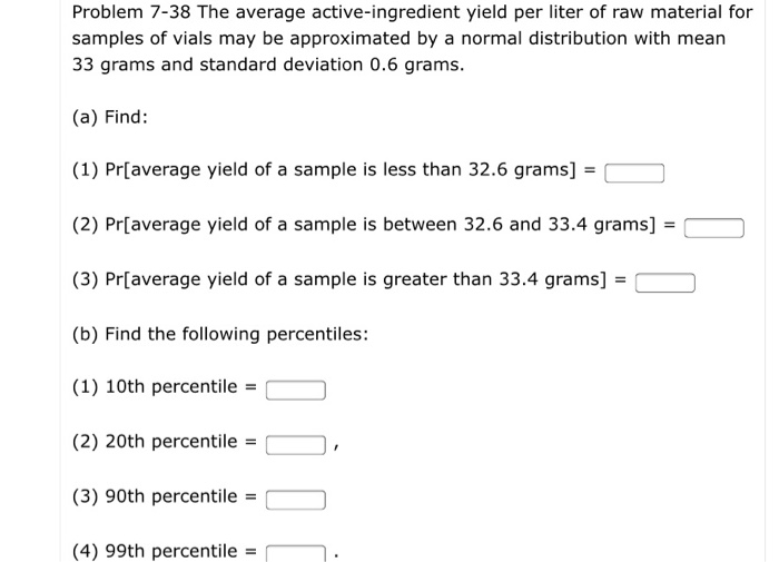 Solved Problem 7-38 The average active-ingredient yield per | Chegg.com