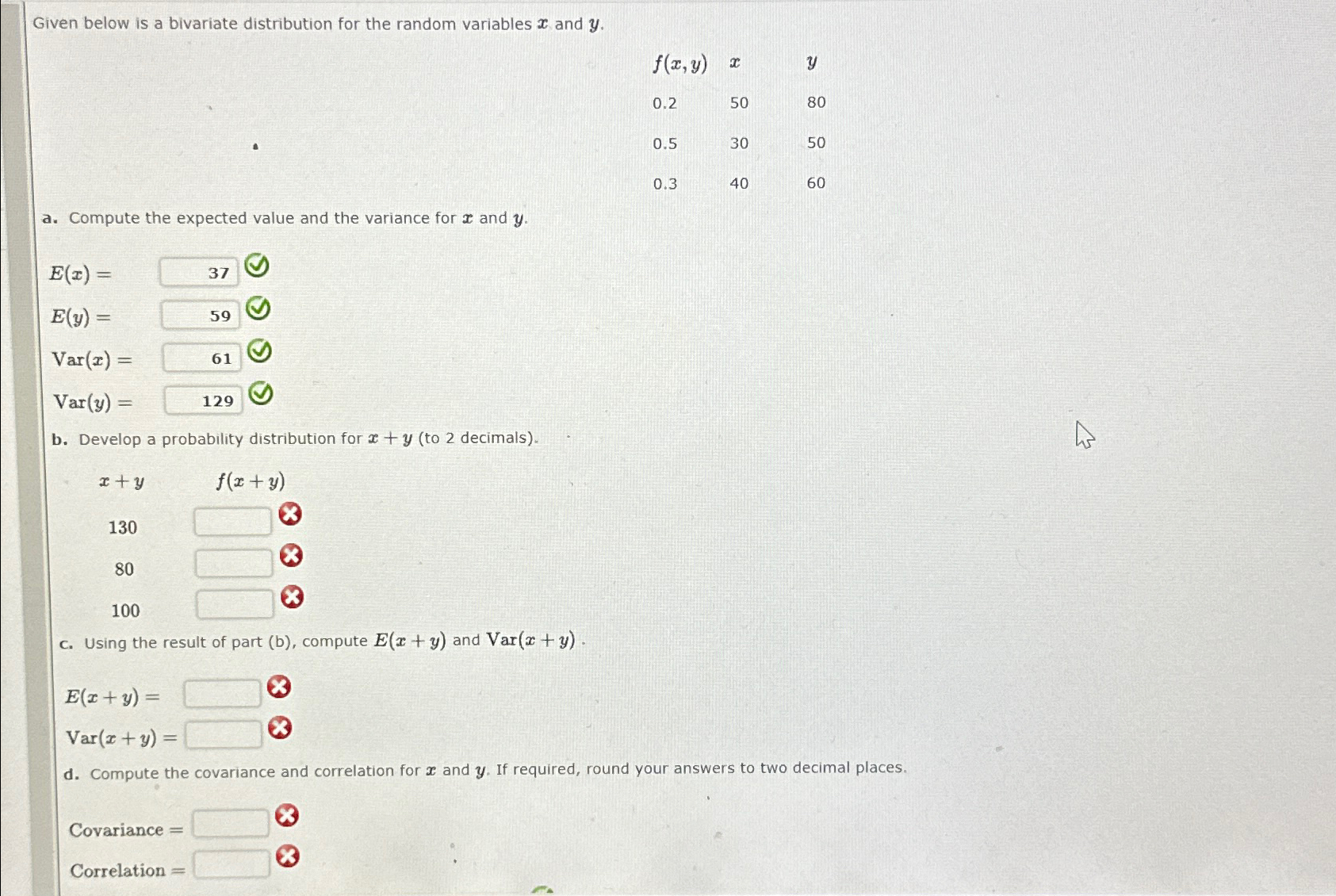 Solved Given below is a bivariate distribution for the | Chegg.com