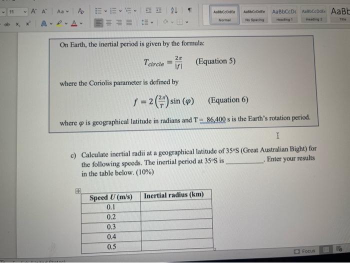 Solved TASK 3: Inertial period \& radius on Earth (40%) a) | Chegg.com