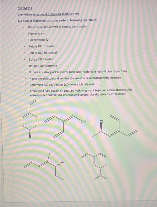 CHEEM 212 ChemDraw assignment in learning module NMR | Chegg.com
