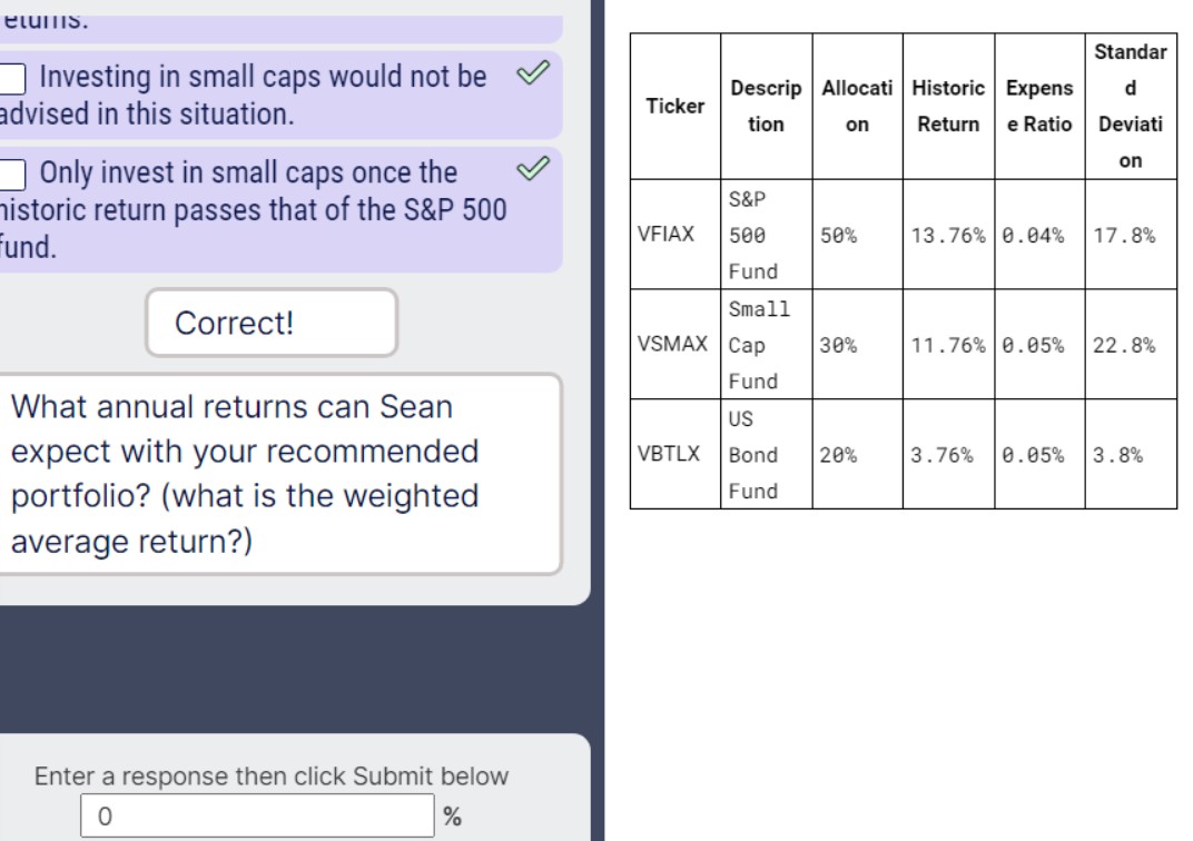 Solved What annual returns can Sean expect with your | Chegg.com