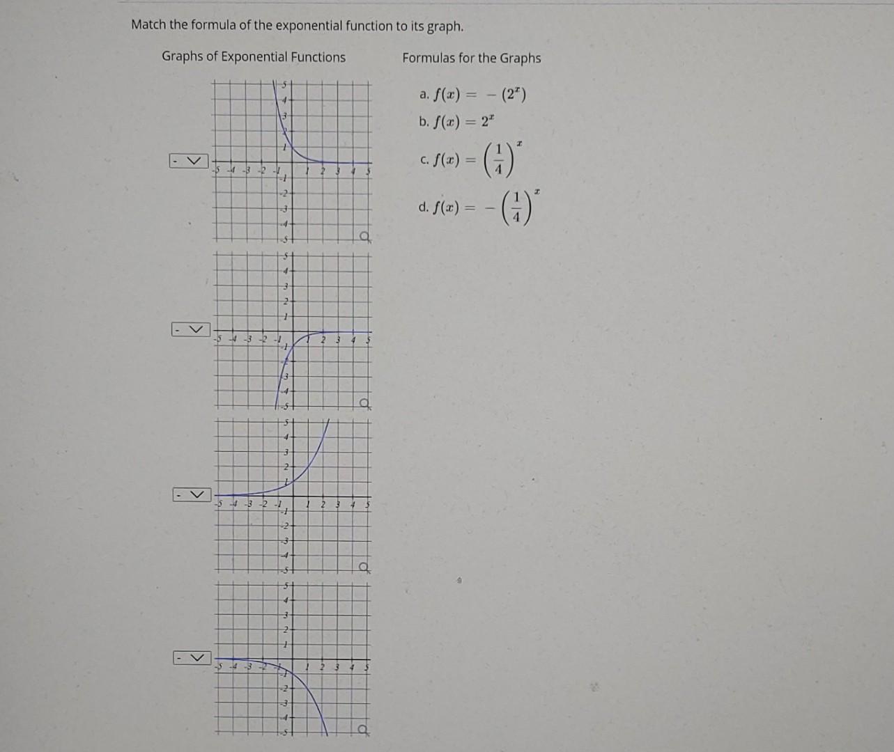 Solved Match the formula of the exponential function to its | Chegg.com