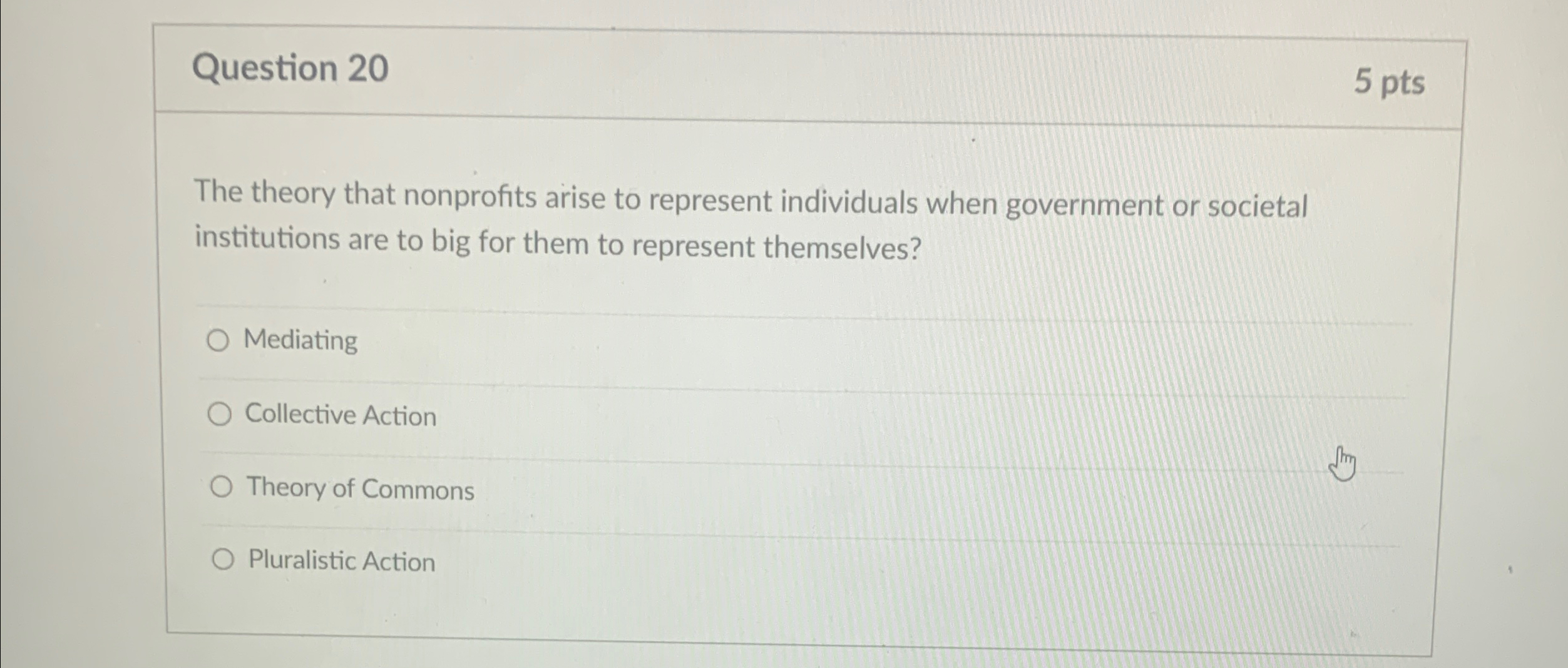Solved Question 205 ptsThe theory that nonprofits arise to | Chegg.com Solved Question 205 ptsThe theory that nonprofits arise to | Chegg.com