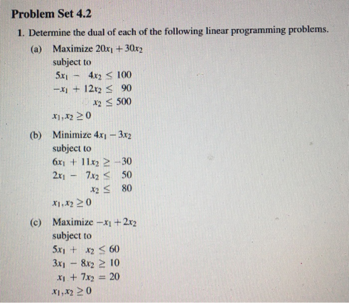 Solved Problem Set 4.2 1. Determine the dual of each of the | Chegg.com