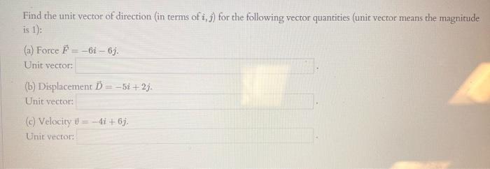 Solved Find the unit vector of direction (in terms of i,j ) | Chegg.com